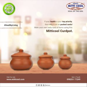 Earthen Clay Curd Pot with Cap | ECO Friendly Clay Products | Mitticool