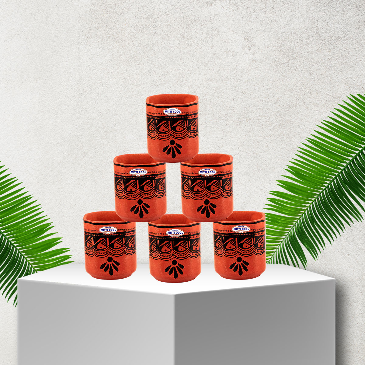 Clay Glass Set 200 ML (6 Piece) White Swans Design - Mitticool