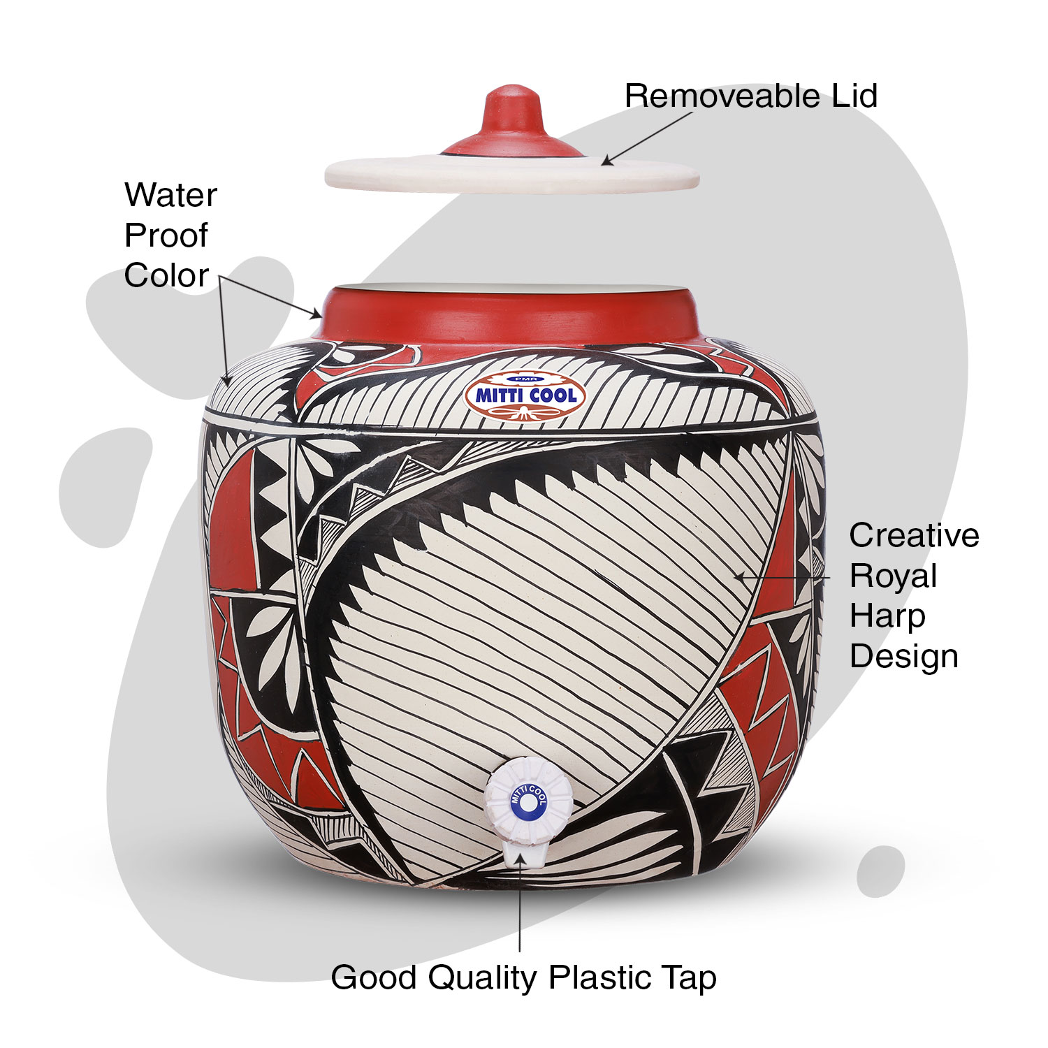 Clay Water Pot 6.5 Litre Double Border Design - Mitticool