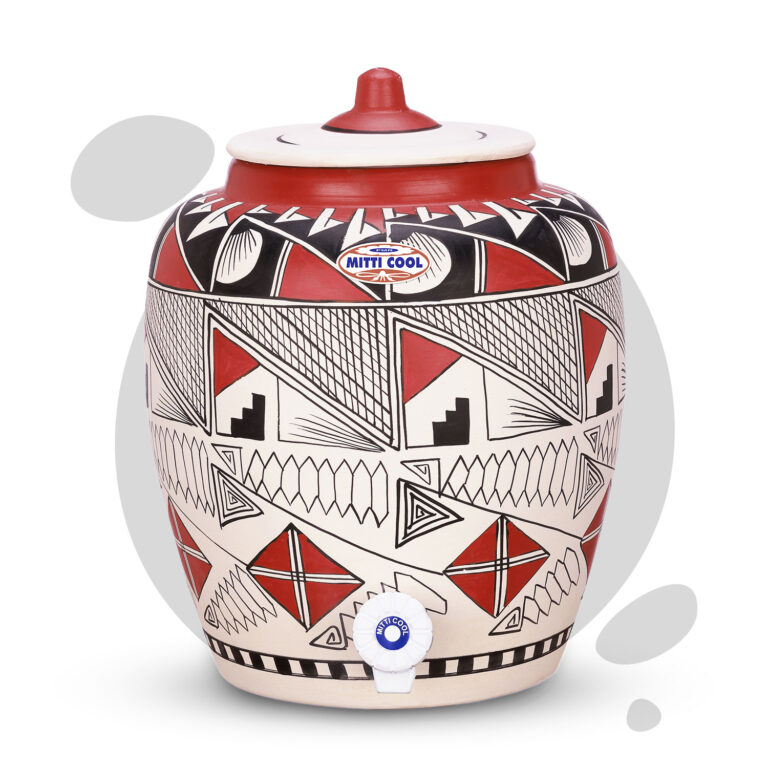 Clay Water Pot 11 Liter Black Spade Design - Mitticool