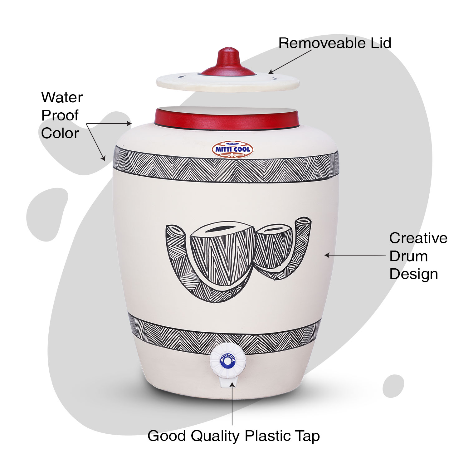 Clay Water Pot 11 Litre Drum Design – Mitticool